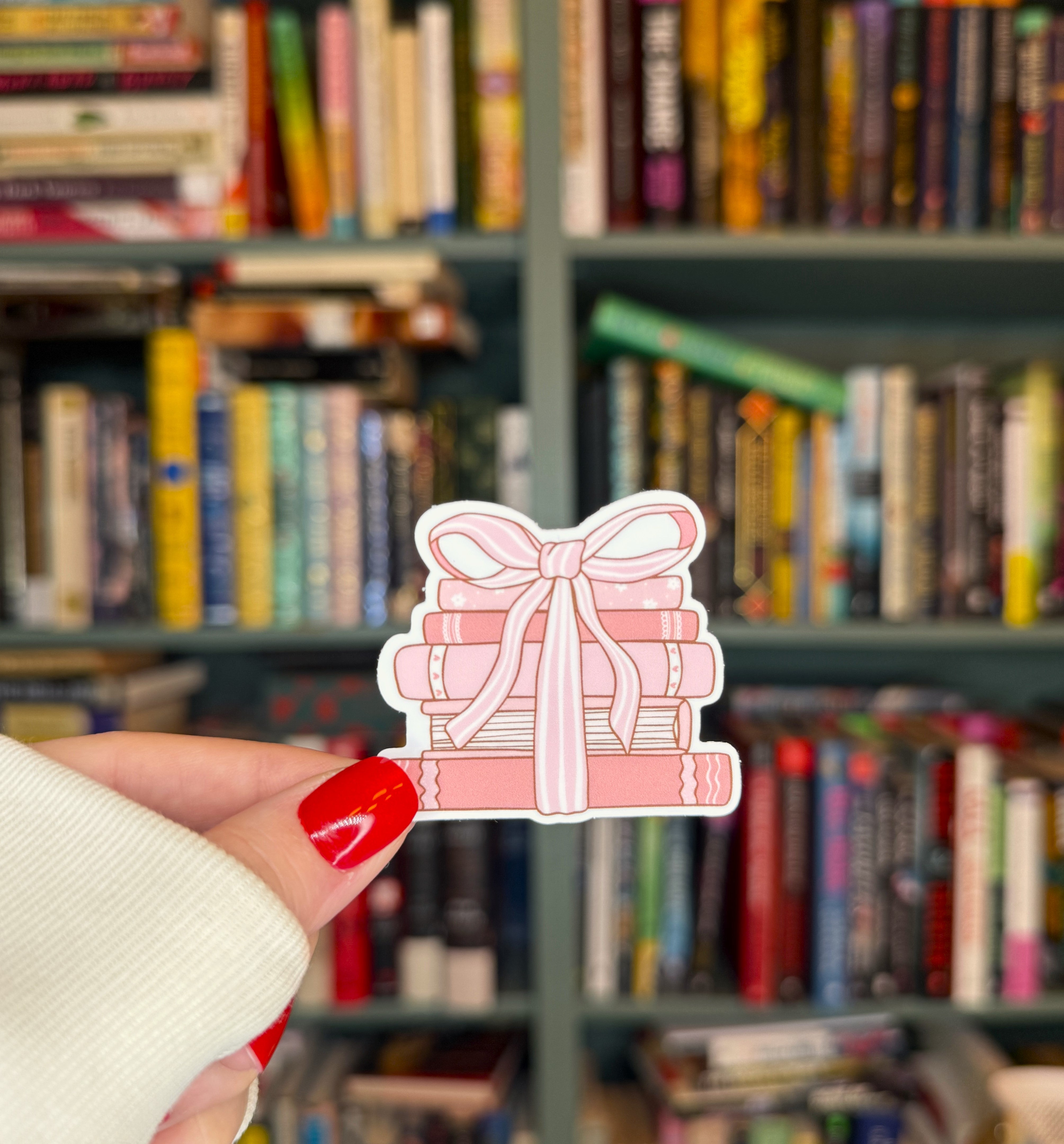 Pink Book Stack Bow Sticker – bloominglybookish